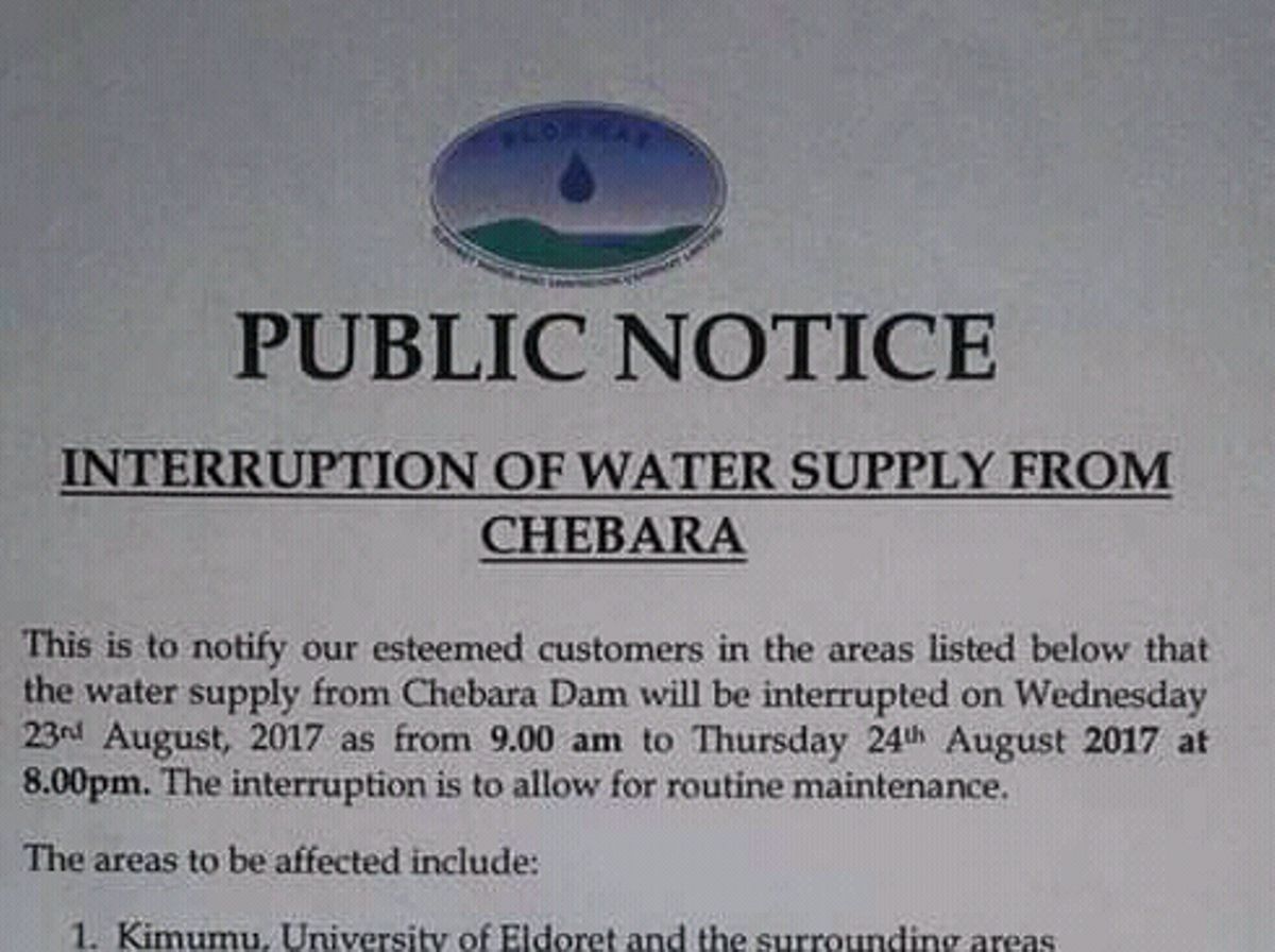 Eldoret experiencing two-days water supply interruption