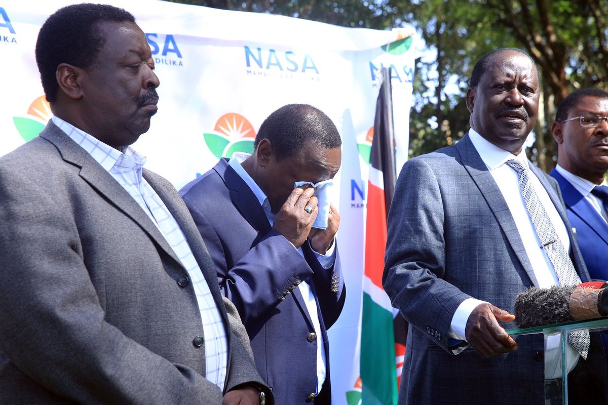 Kalonzo breaks into tears during press address